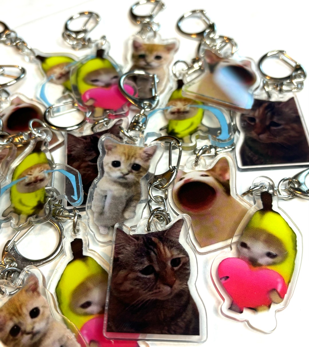 Acrylic Cat Meme Keychains, Keychain, Banana, Apple, Kiwi, Meme, Cat ...