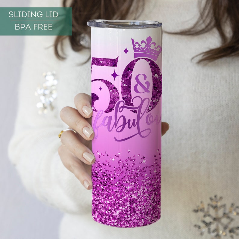 50th Birthday Tumbler Personalized Fifty and Fabulous Birthday Cup Gift ...