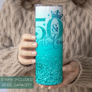 50th Birthday Tumbler Personalized Fifty and Fabulous Birthday Cup Gift ...