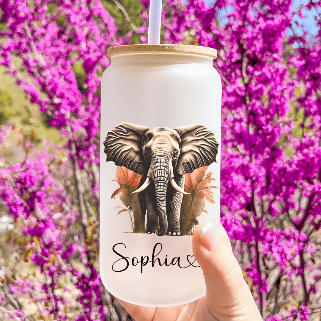 Elephant Cup Personalized Elephant Glass Cup, Custom Elephant Frosted ...