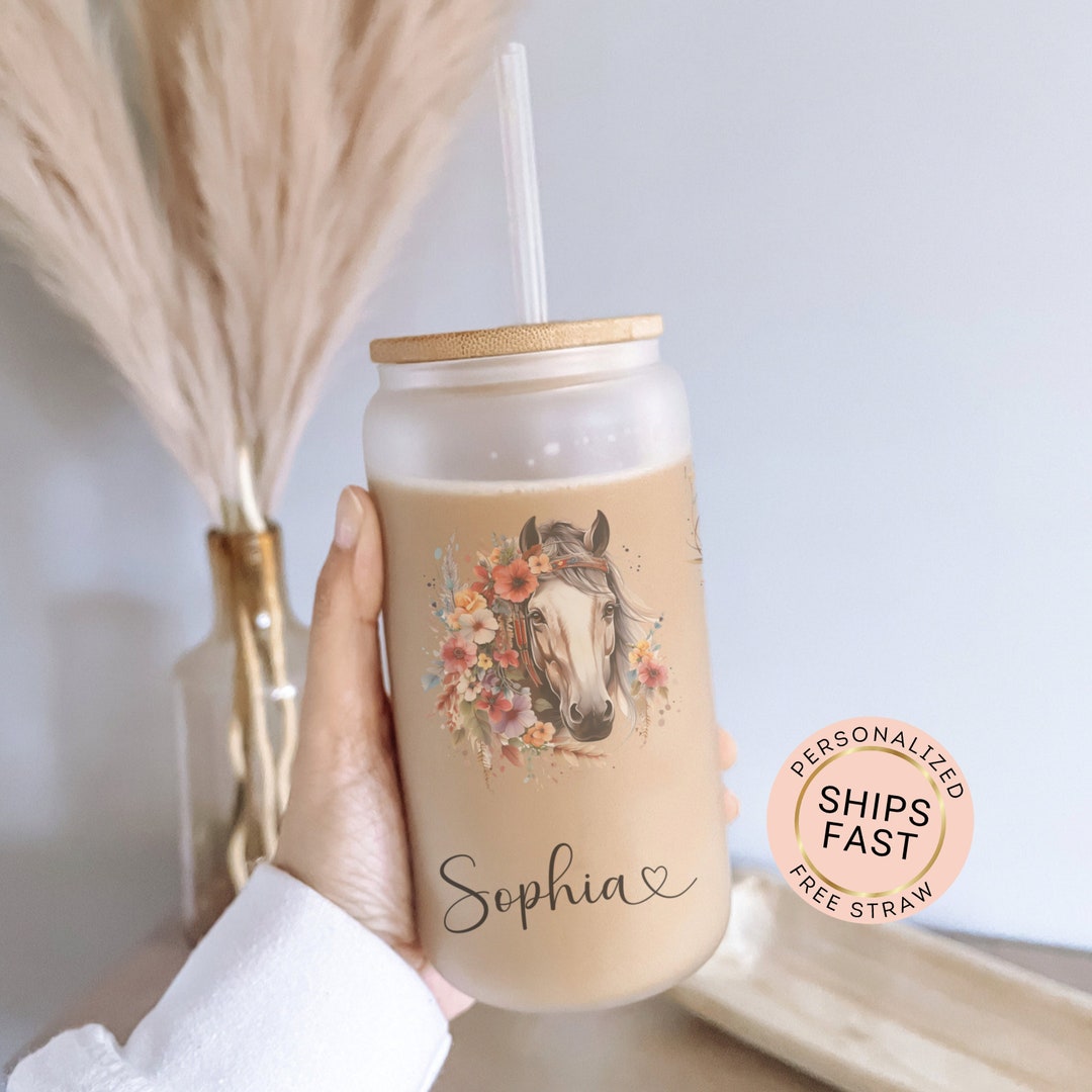 Horse Cup Personalized Horse Glass Cup, Custom Horse Frosted Glass Cup ...