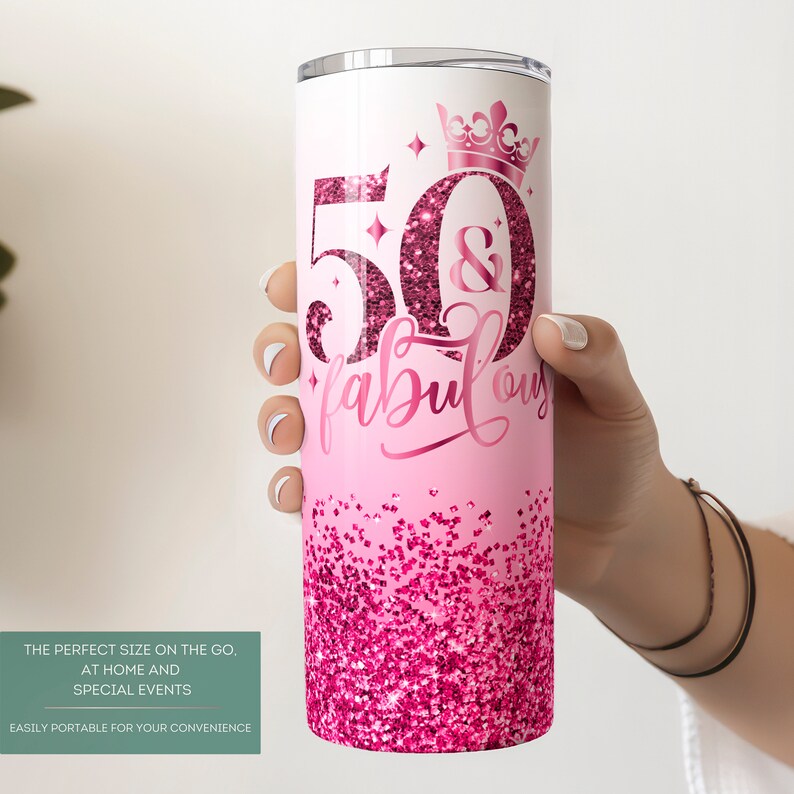 50th Birthday Tumbler Personalized Fifty and Fabulous Birthday Cup Gift ...