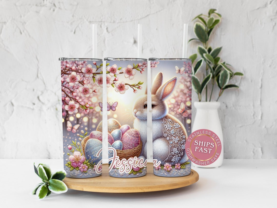 Easter Bunny Tumbler Personalized Easter Rabbit Tumbler, Pink Easter ...