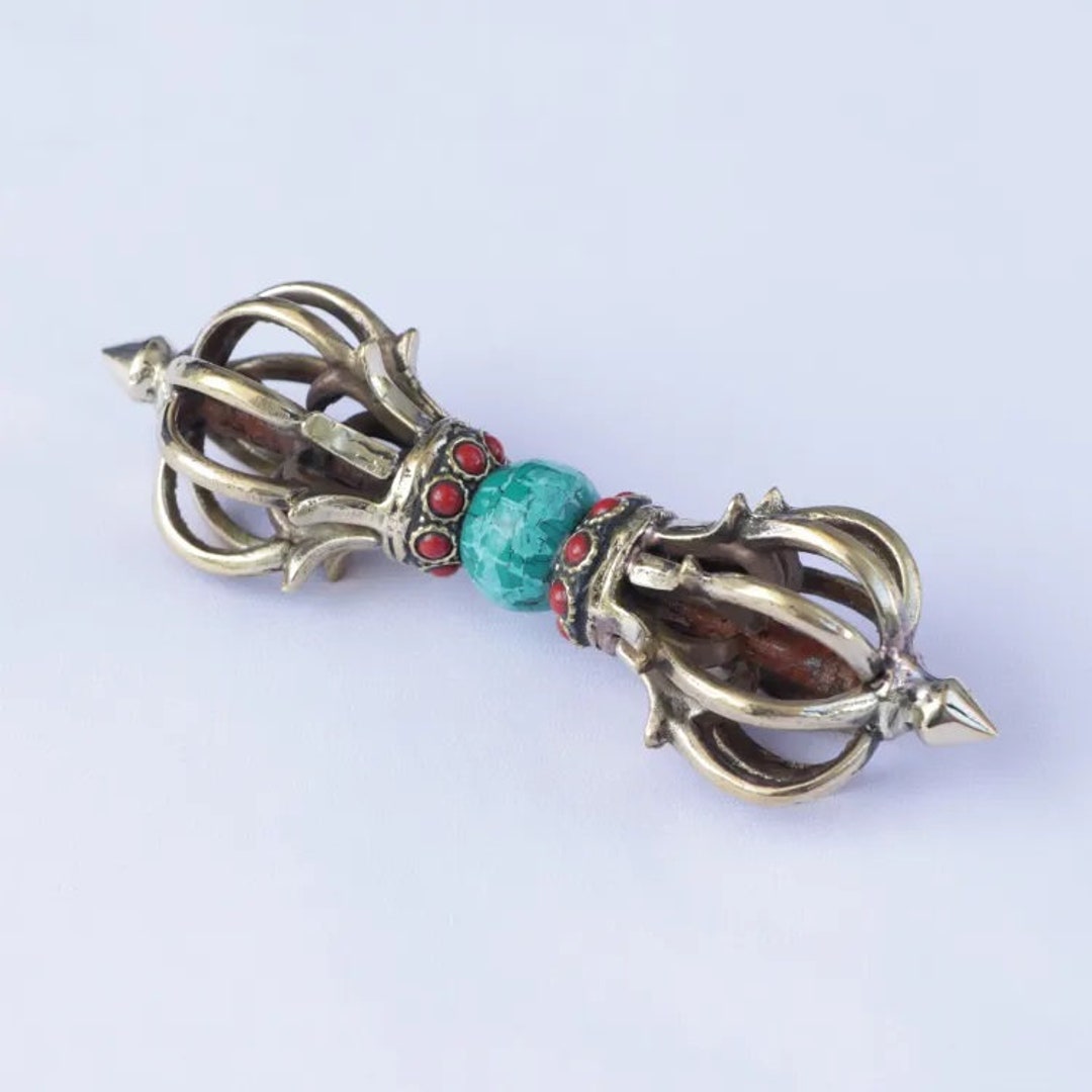Stone Inlaid Tibetan Brass Vajra /dorje- Lotus Handicrafts - Etsy