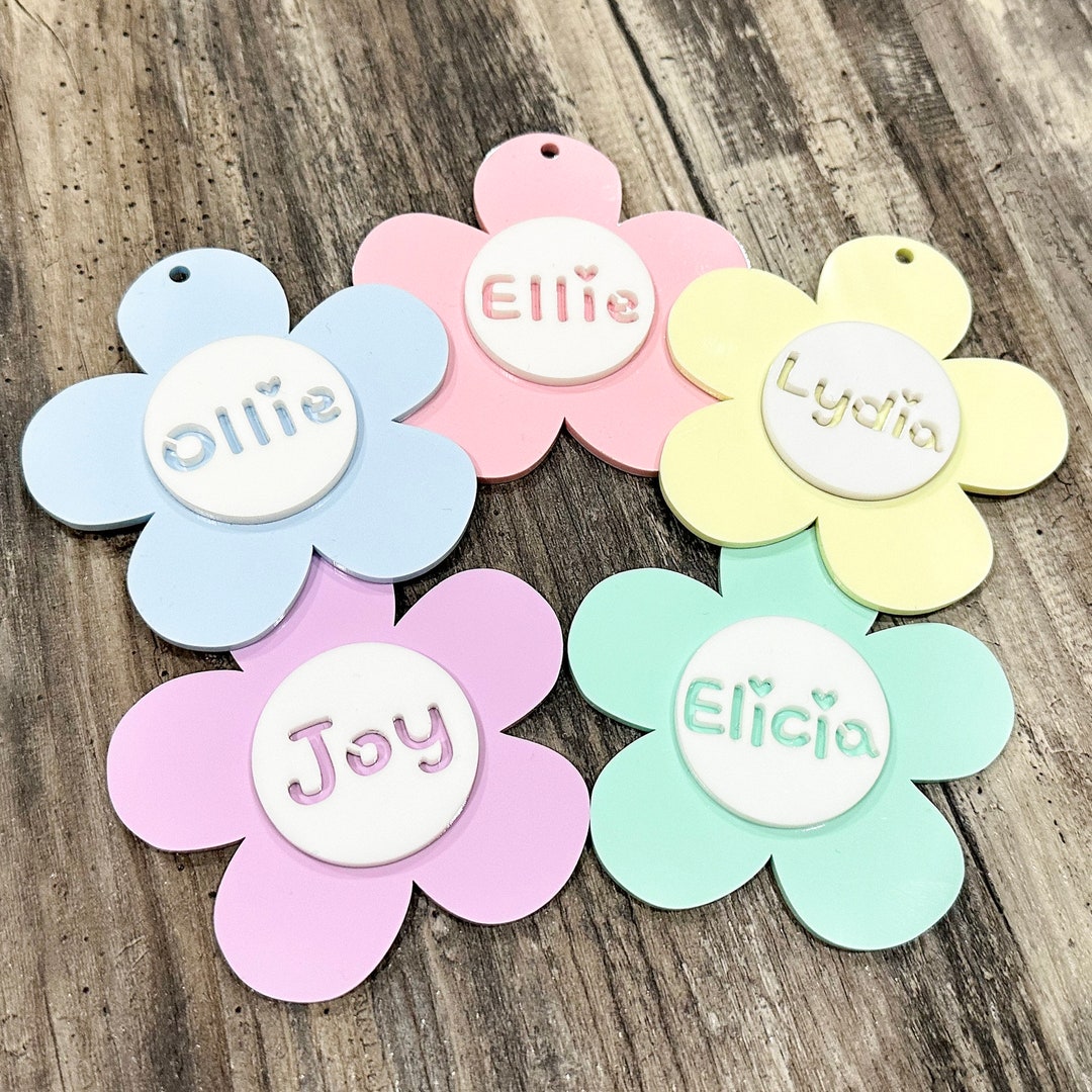Personalized Daisy Name Tag: 3D Acrylic Keychain, Backpack Tag - Etsy