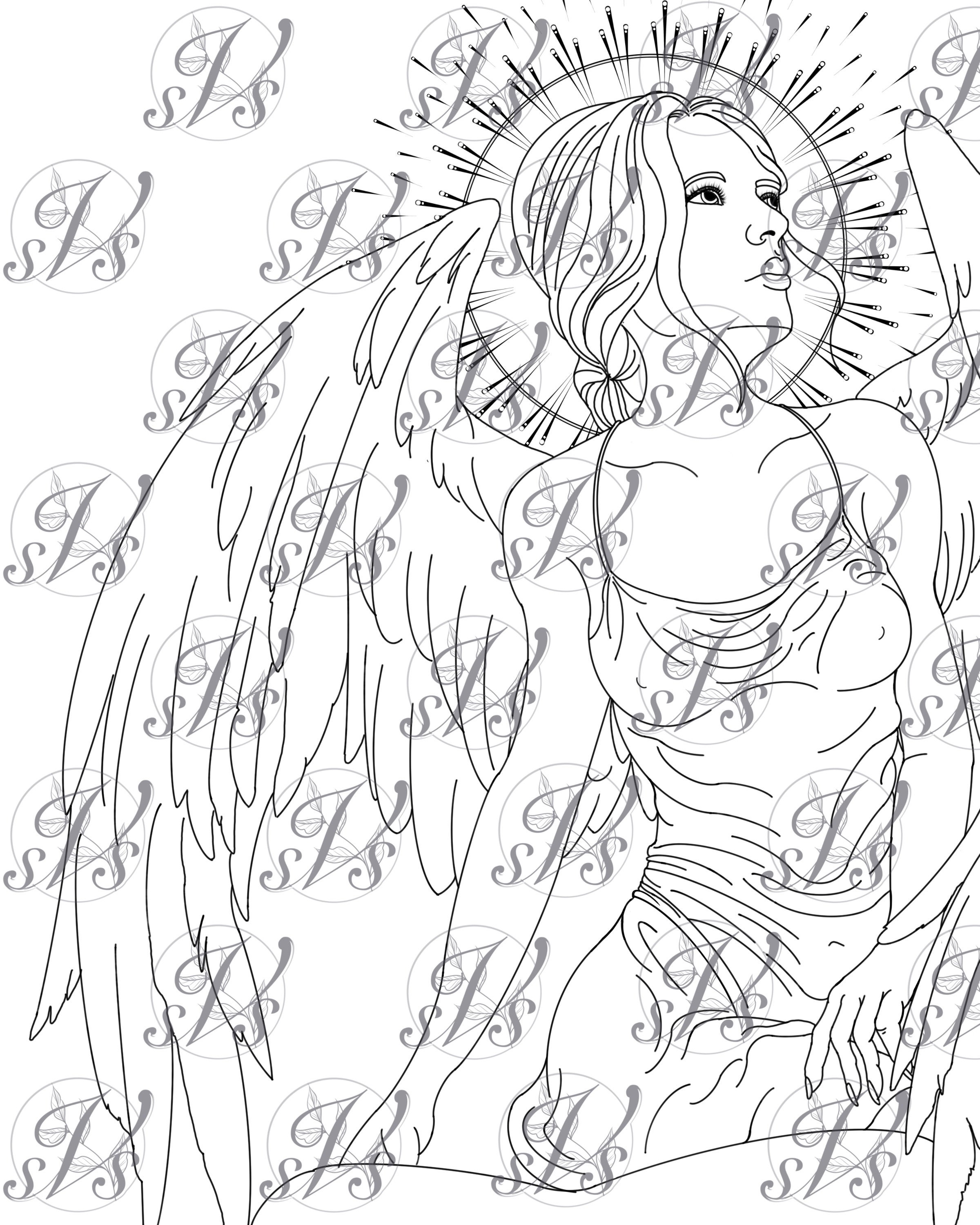 Adult Coloring Page. Angel - Etsy
