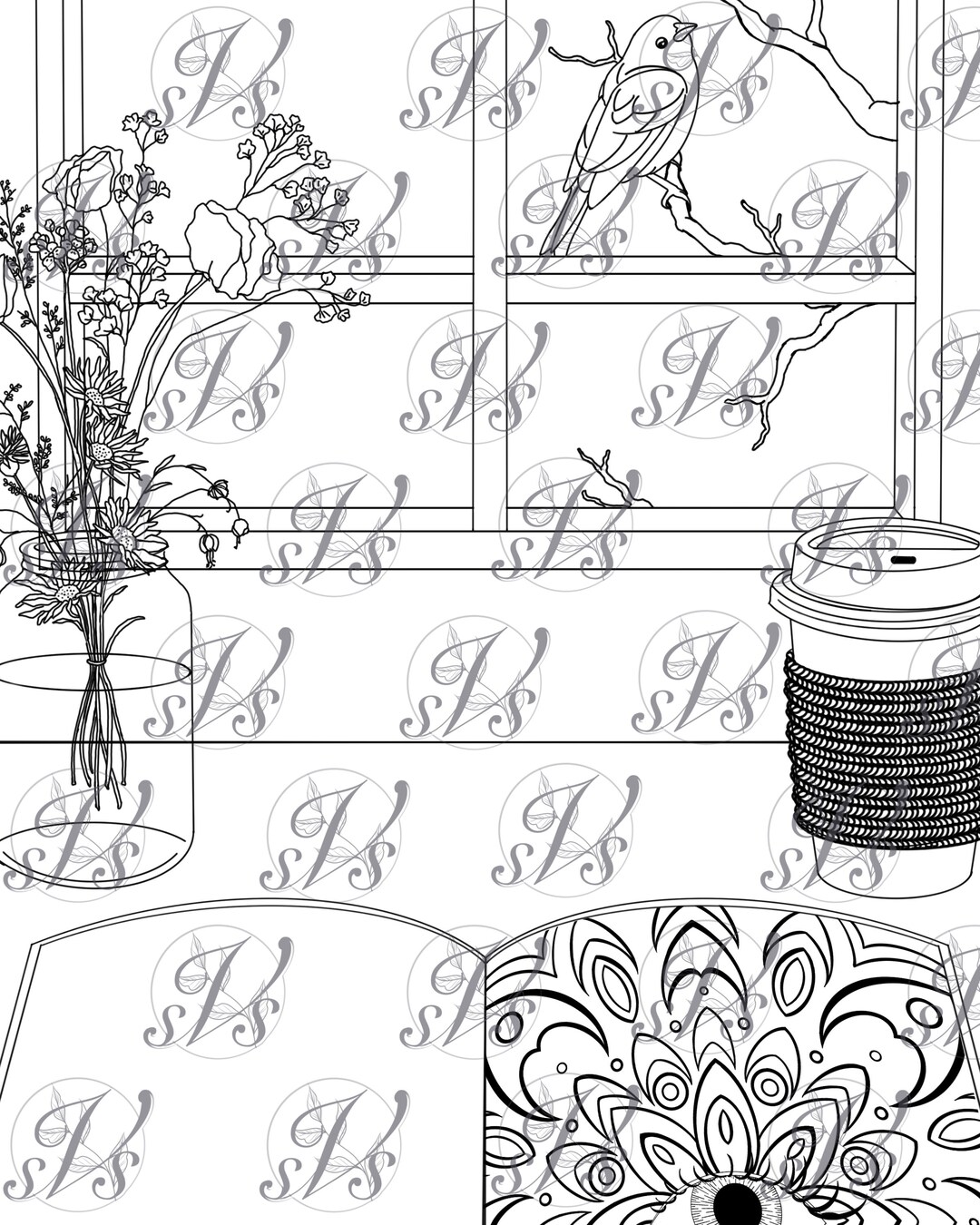 Adult Coloring Page. Desk With a View - Etsy