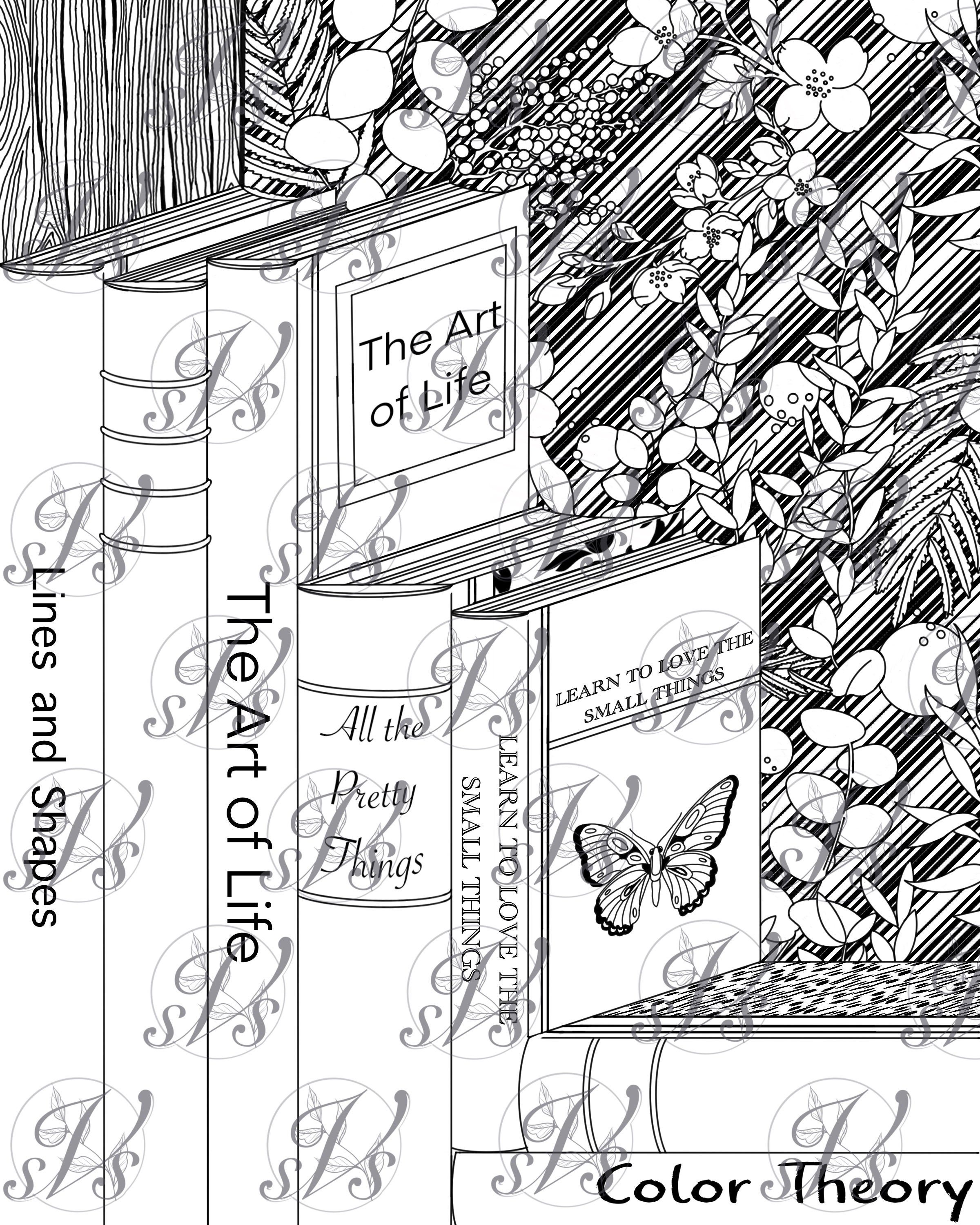 Adult Coloring Page. Bookshelf - Etsy