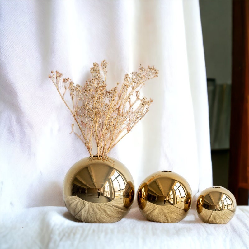 Golden Ball Ceramic Vase Golden Flower Pot Art Home Decoration ...
