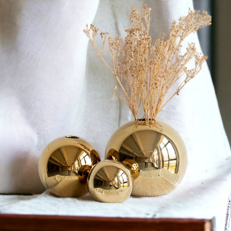 Golden Ball Ceramic Vase Golden Flower Pot Art Home Decoration ...
