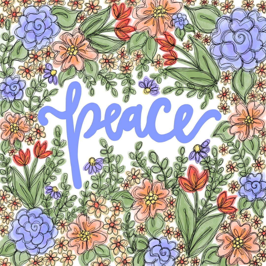 Peace-word/floral Digital Art - Etsy