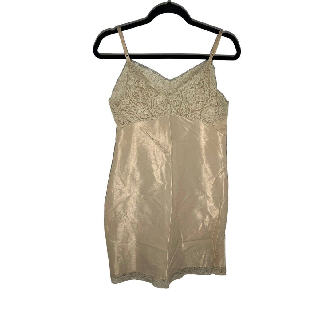 Henson Kickernick Nylon Beige Slip Size 34 Lace Front Satin - Etsy