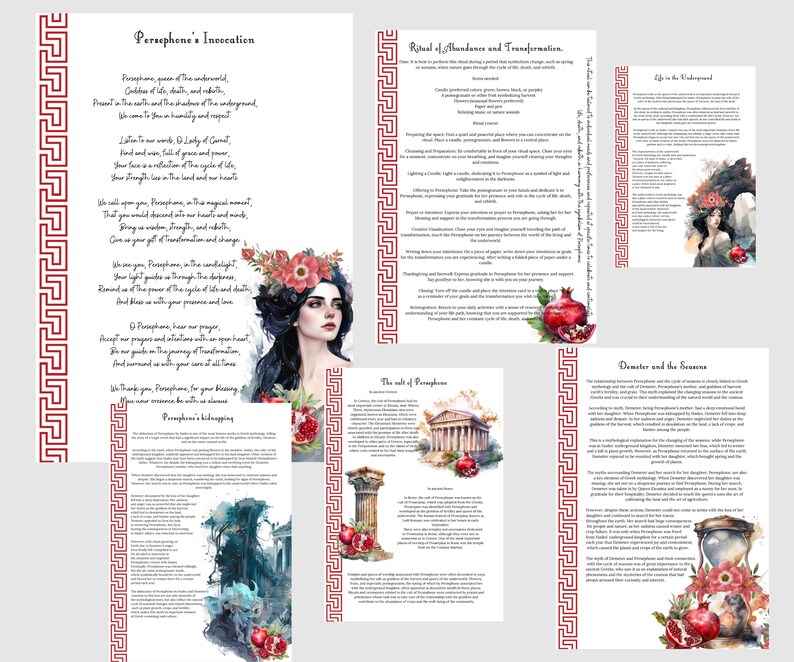 Persephone Greek Goddess Grimoire Pages: Printable Mythology Art for ...