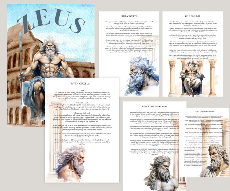 Zeus Greek God, Greek Mythology, Printable PDF - Etsy