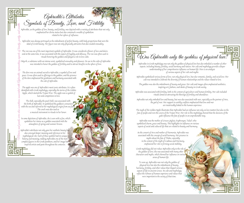 Aphrodite Goddess Greek Mythology, Grimoire Pages Printable - Etsy