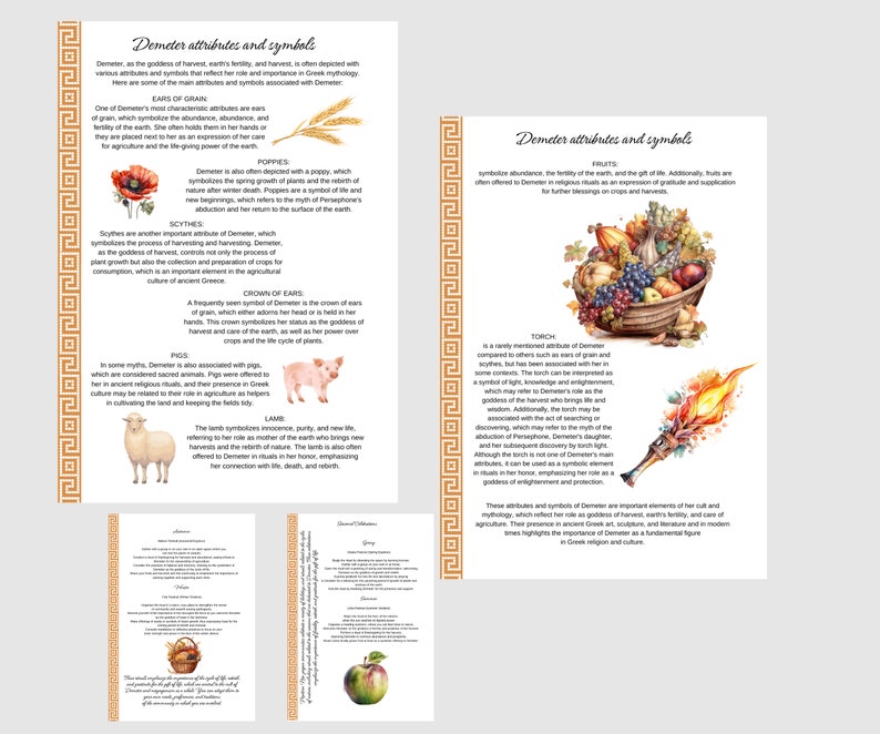 Demeter Goddess Greek Mythology, Grimoire Pages Printable - Etsy