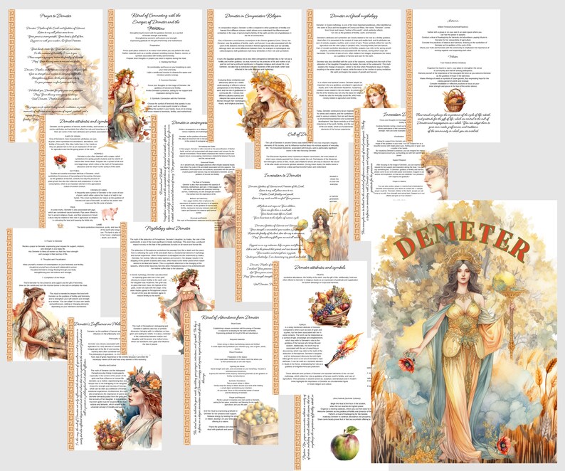 Demeter Goddess Greek Mythology, Grimoire Pages Printable - Etsy