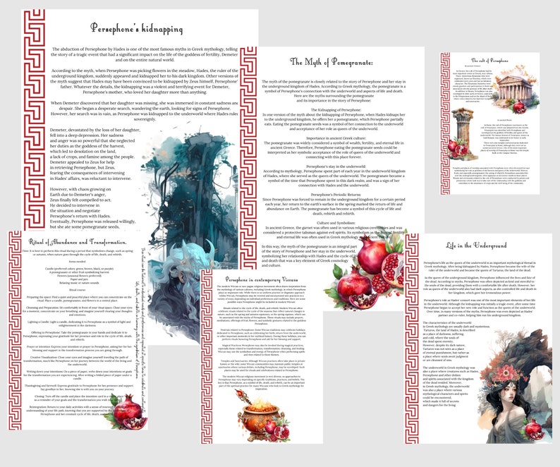 Persephone Greek Goddess Grimoire Pages: Printable Mythology Art for ...