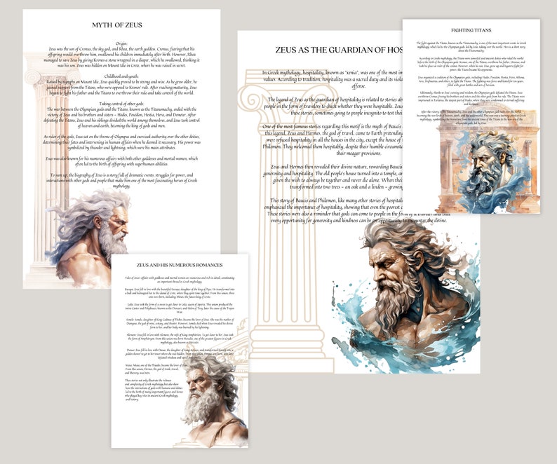 Zeus Greek God, Greek Mythology, Printable PDF - Etsy