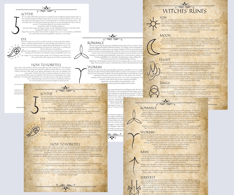 Witches Rune Bundle - Printable Grimoire Pages & Rune Magic Cards - Etsy