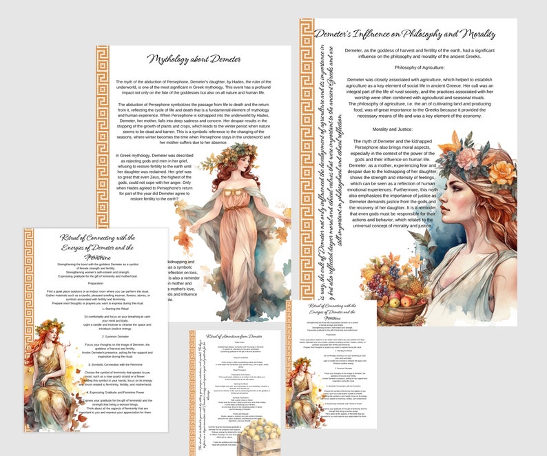 Demeter Goddess Greek Mythology, Grimoire Pages Printable - Etsy