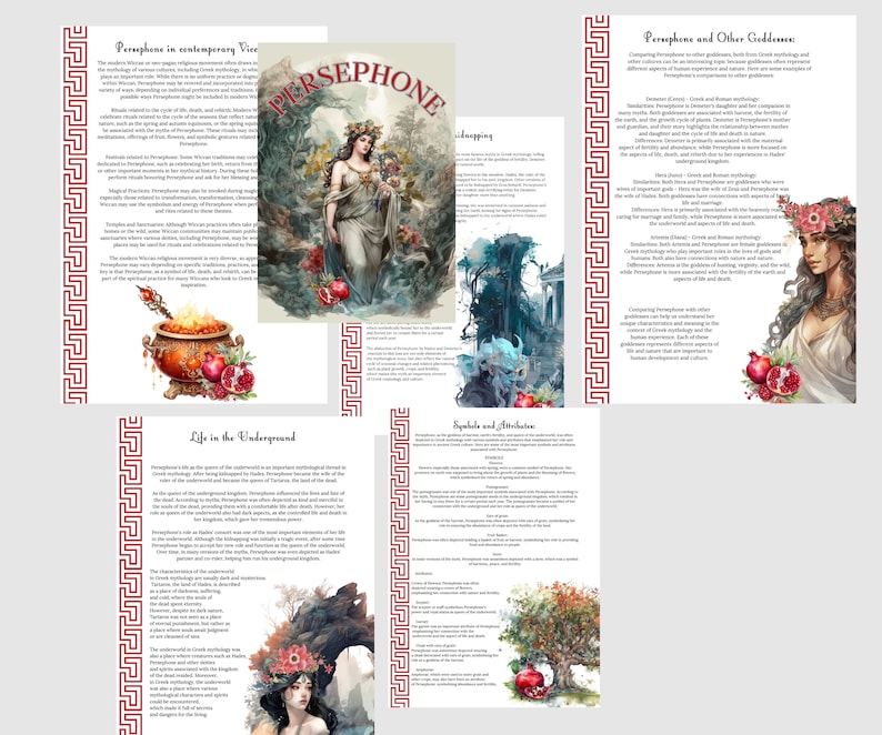 Persephone Greek Goddess Grimoire Pages: Printable Mythology Art for ...
