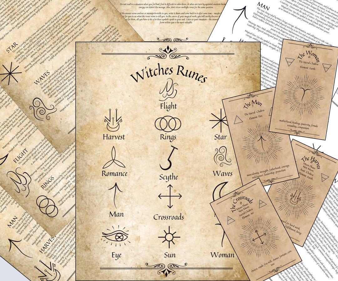 Witches Rune Bundle - Printable Grimoire Pages & Rune Magic Cards - Etsy