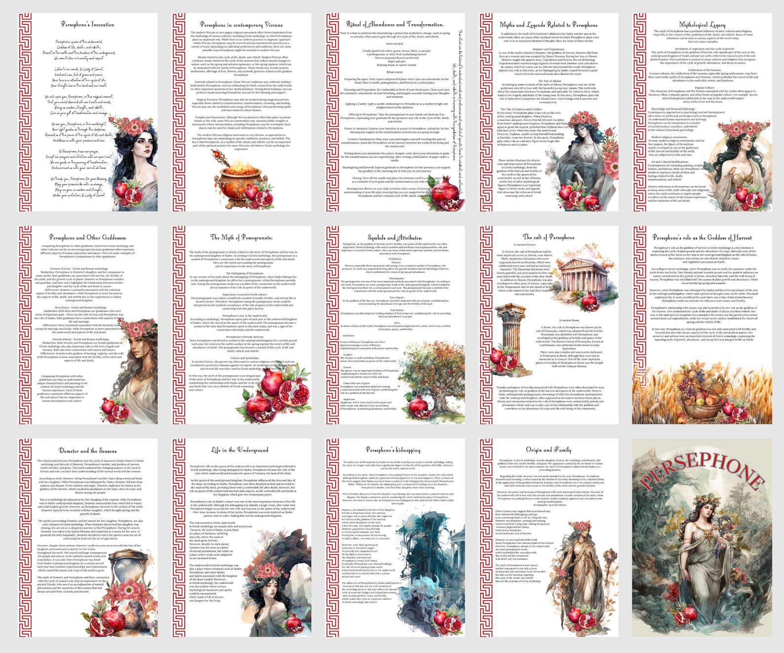 Persephone Greek Goddess Grimoire Pages: Printable Mythology Art for ...