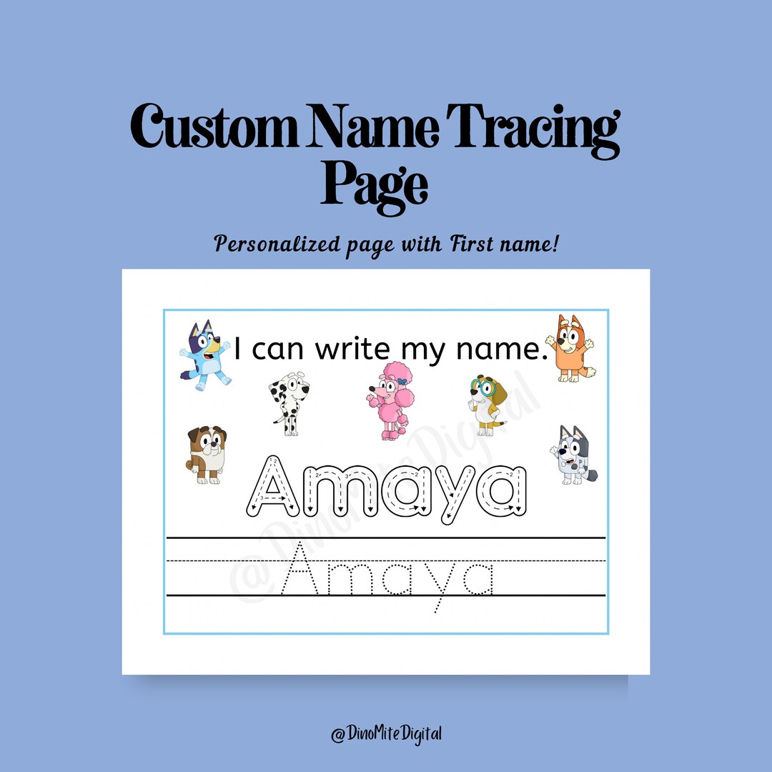 Bluey Custom Name Tracing Page, Play Dough Mat, Custom Name Tracing ...