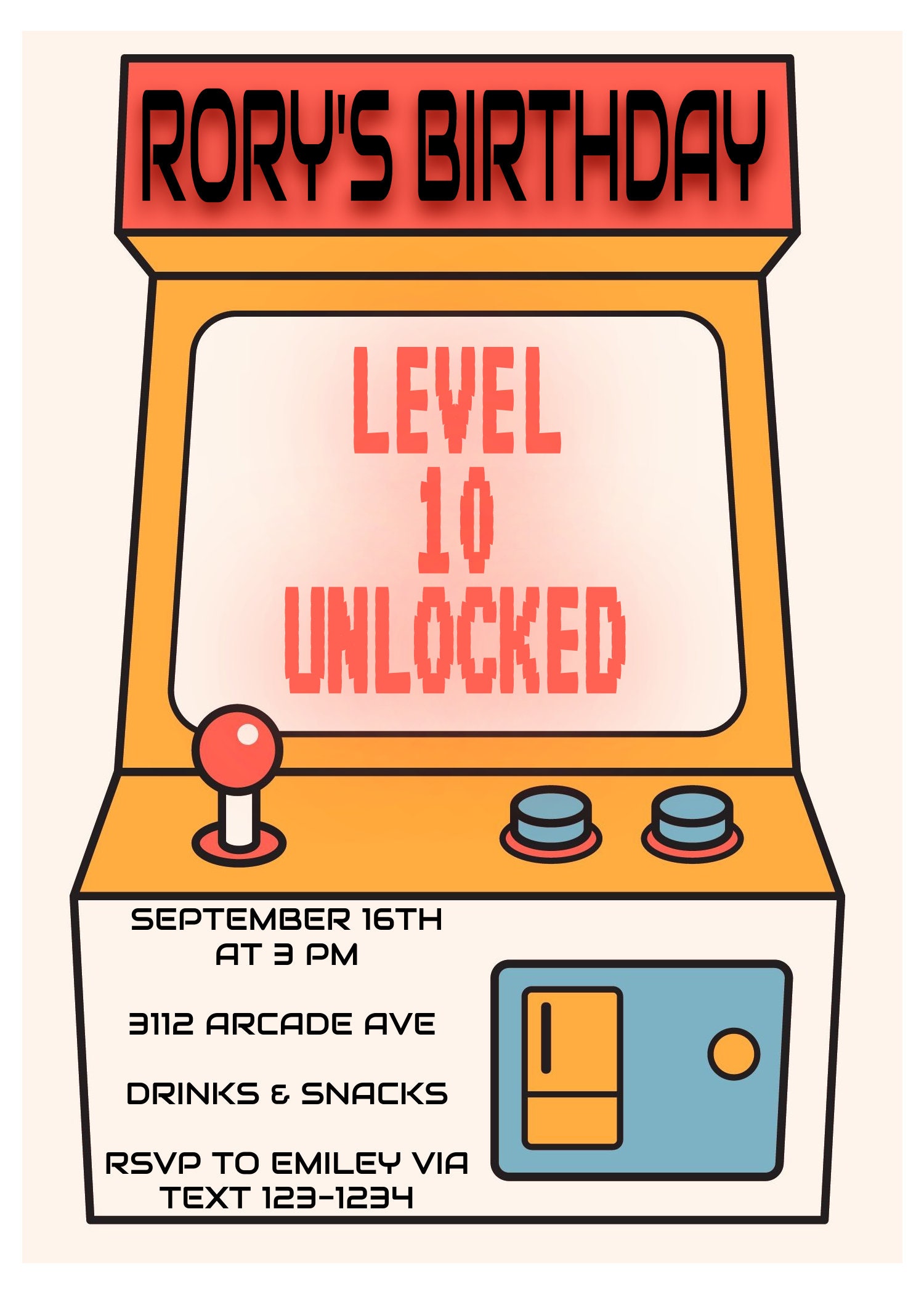 Retro Arcade Birthday Party Invite Kids Arcade Party Invitation ...