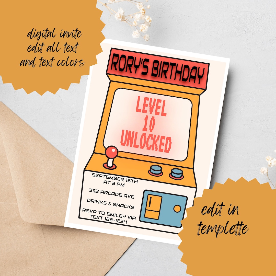 Retro Arcade Birthday Party Invite Kids Arcade Party Invitation ...