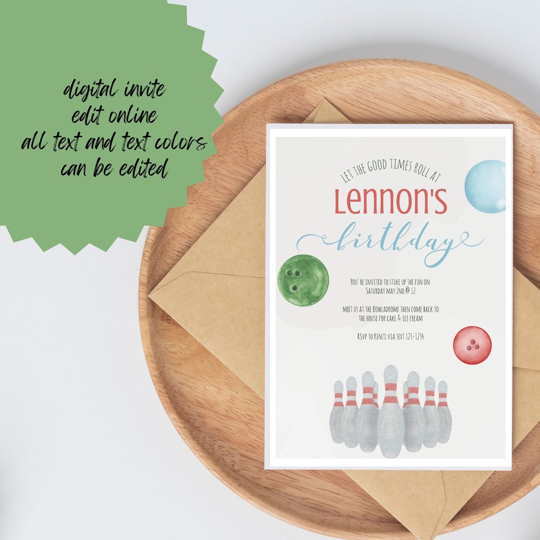 Bowling Birthday Party Invite Kids Bowling Party Invitation Editable ...