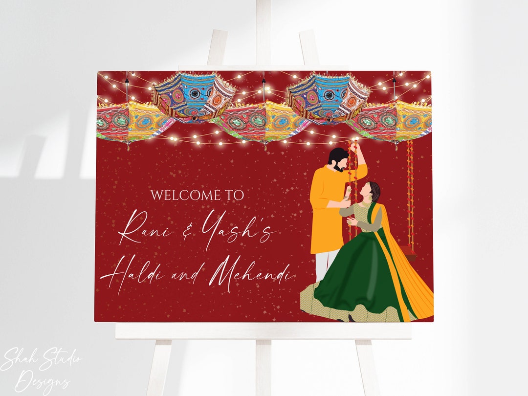 Mehendi Welcome Sign, Mehendi Sign, Hindu Wedding Sign, Haldi Welcome ...