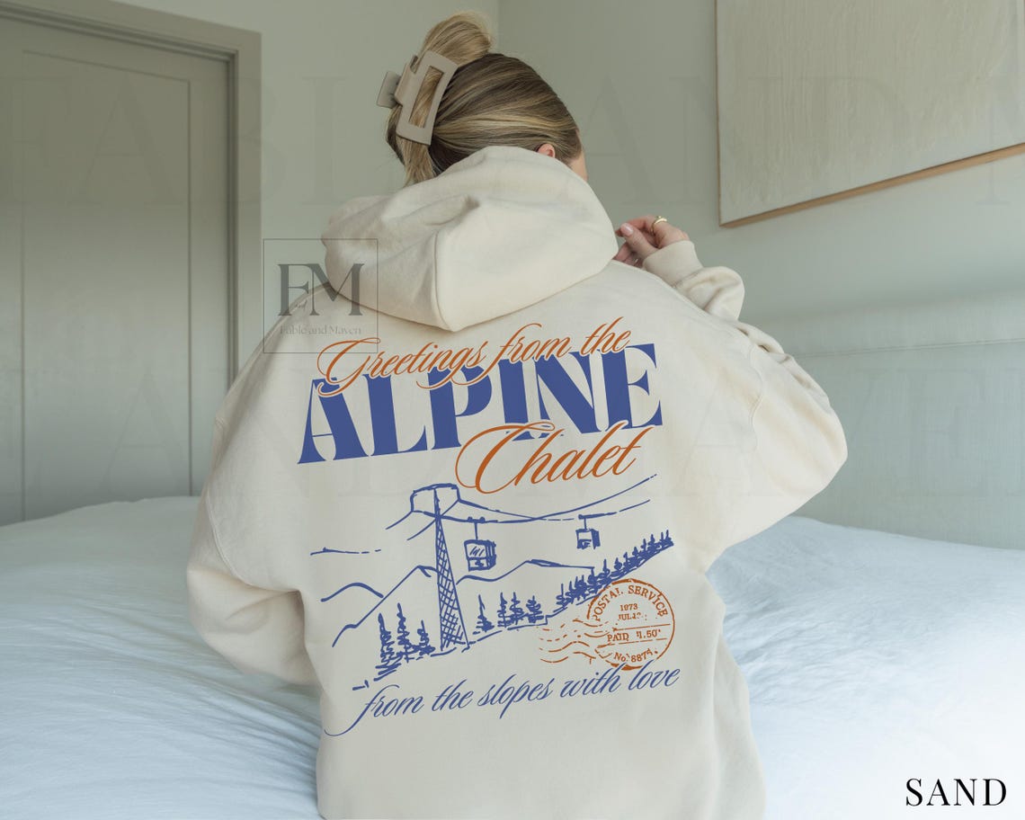 Ski Hoodie, Winter Sports Hooded Sweatshirt, Retro Style Ski Lodge ...