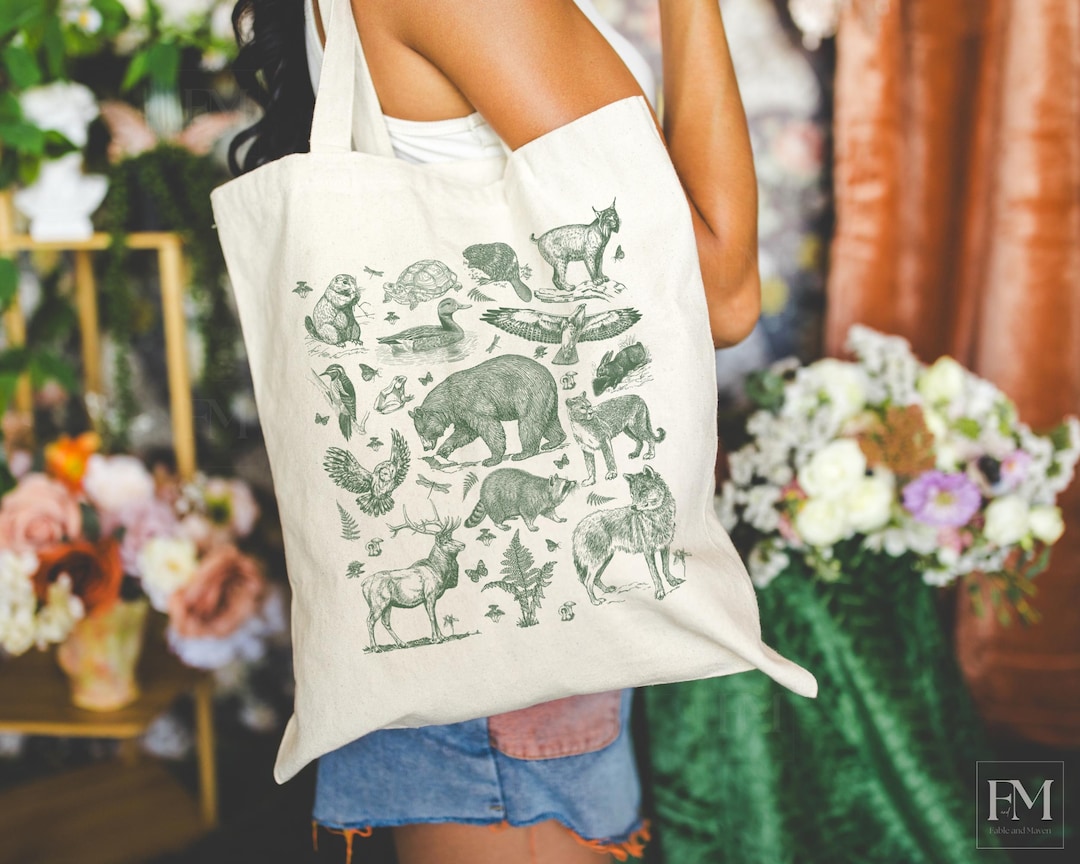 Forest Animals of North America Cotton Canvas Tote Bag PNW Nature Lover ...