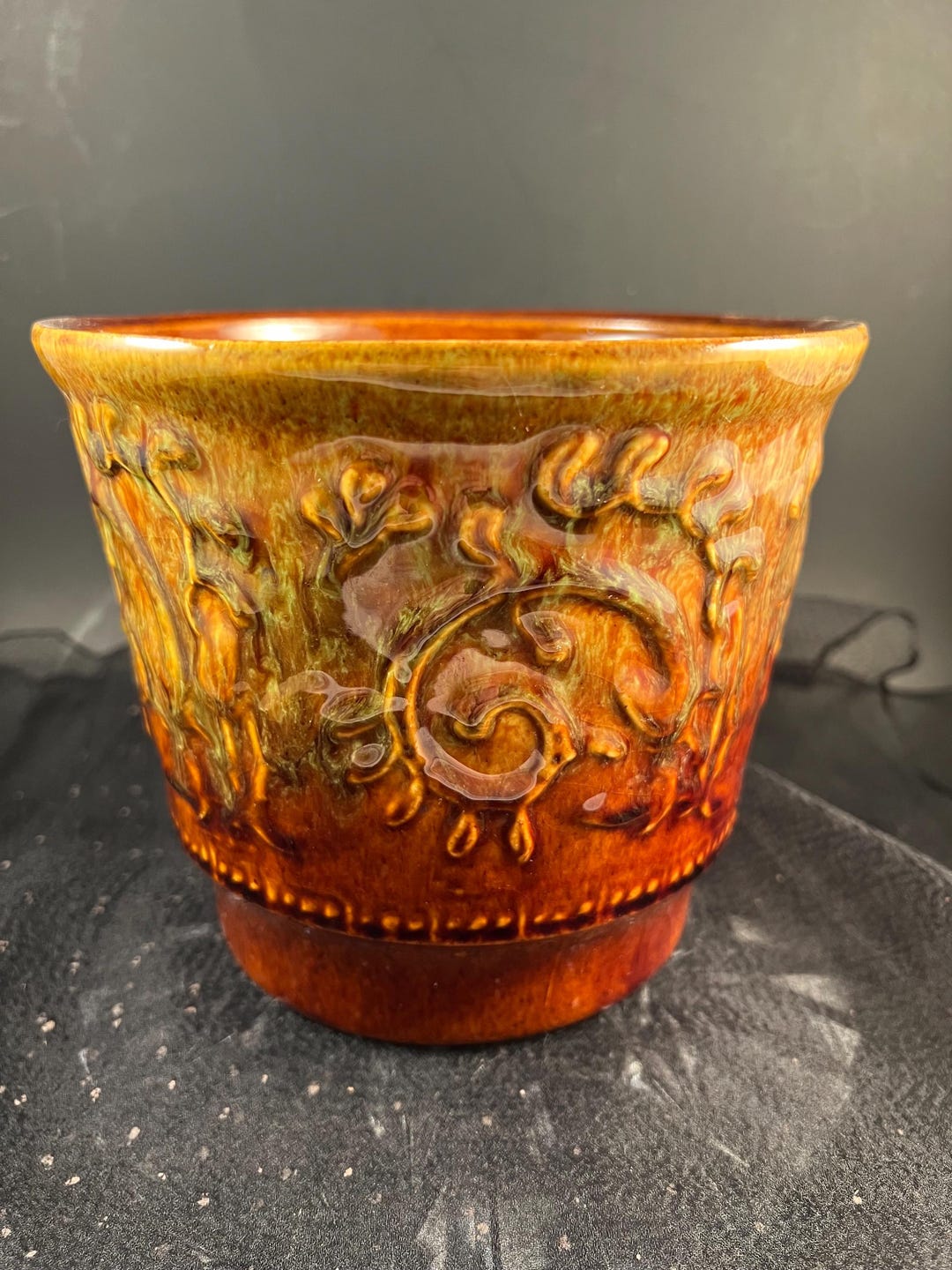Vintage 1960’s Haeger Art Pottery Scroll Pattern Embossed Flower Pot ...