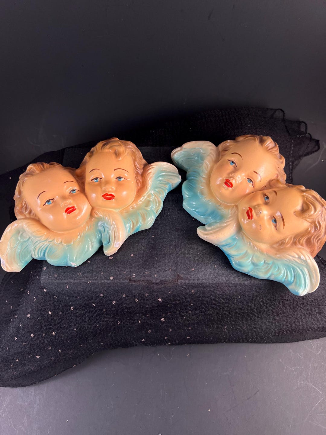 Vintage Angle Heads Chalkware Wall Hanging Set of 2 - Etsy