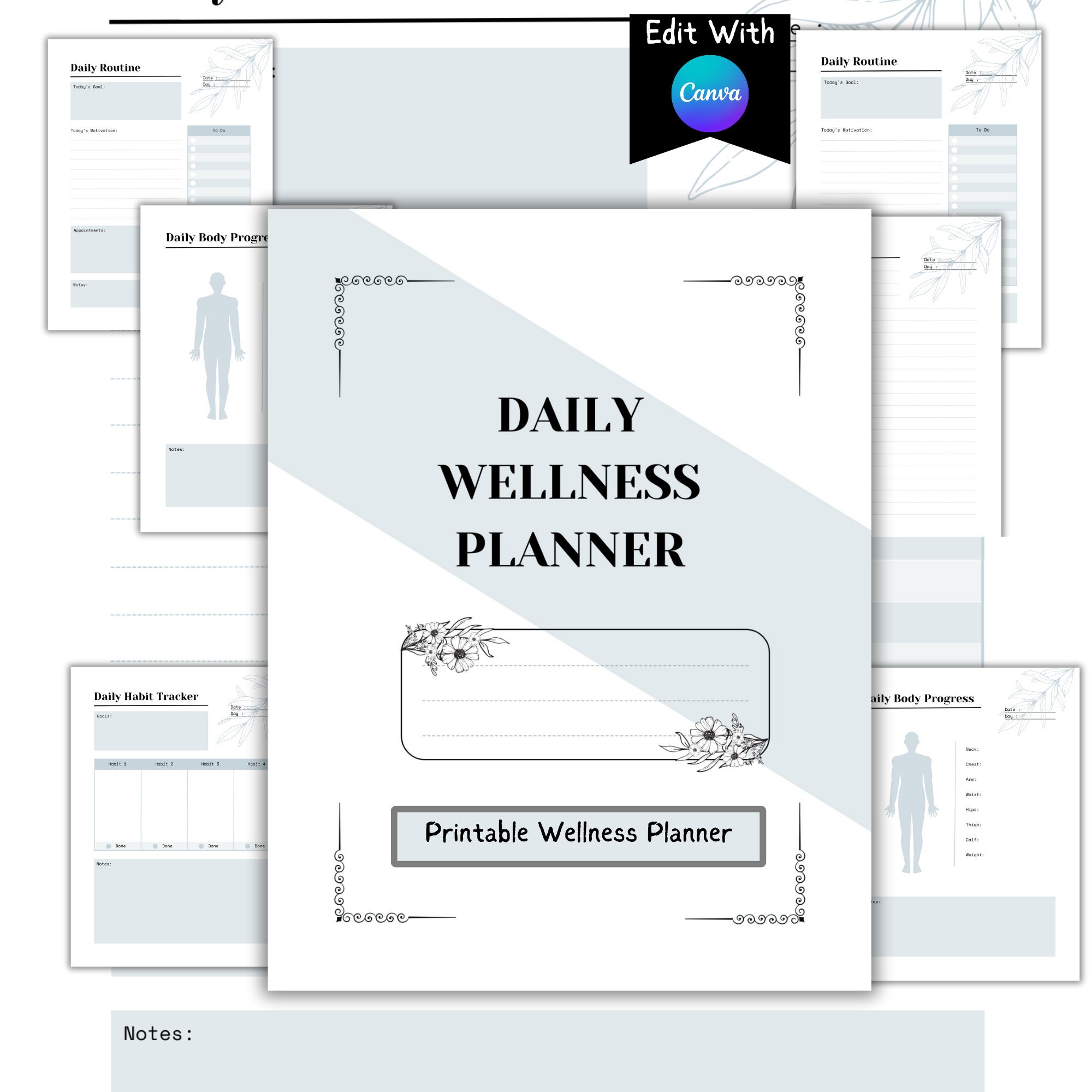 Printable Daily Wellness Planner,, Instant Download, Daily-habit ...