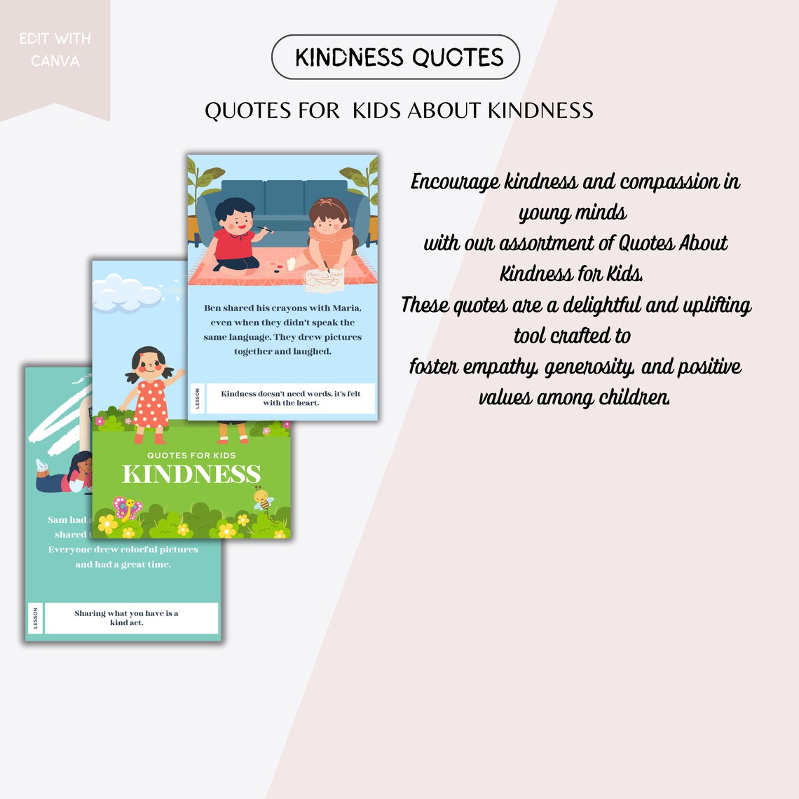 Therapy for Children Positive Cards, Kindness Quotes for Kids ...