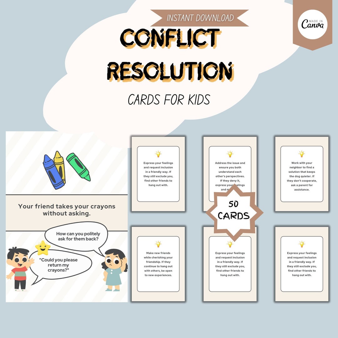 Editable Conflict Resolution Skills Cards for Kids Template,conflict ...
