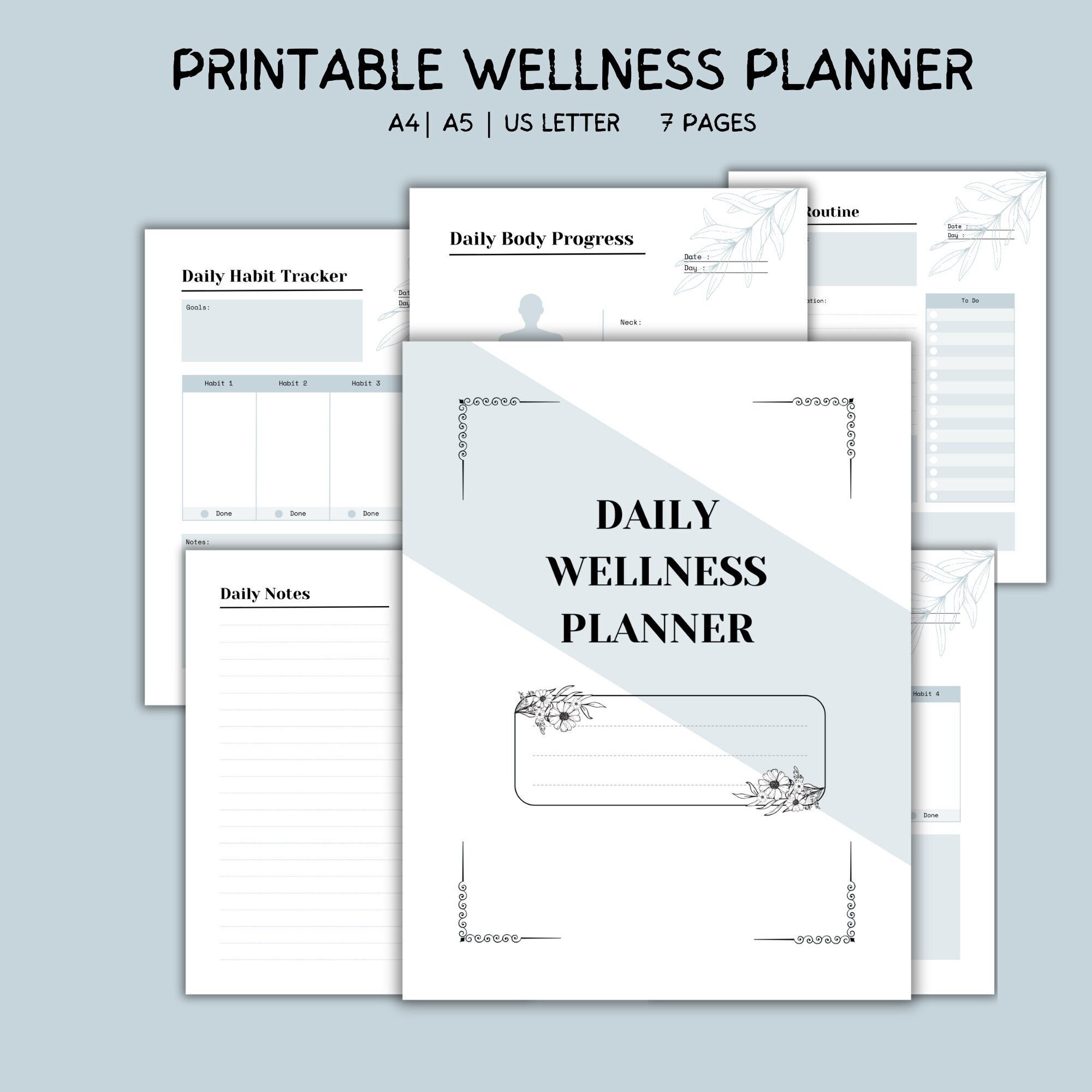 Printable Daily Wellness Planner,, Instant Download, Daily-habit ...