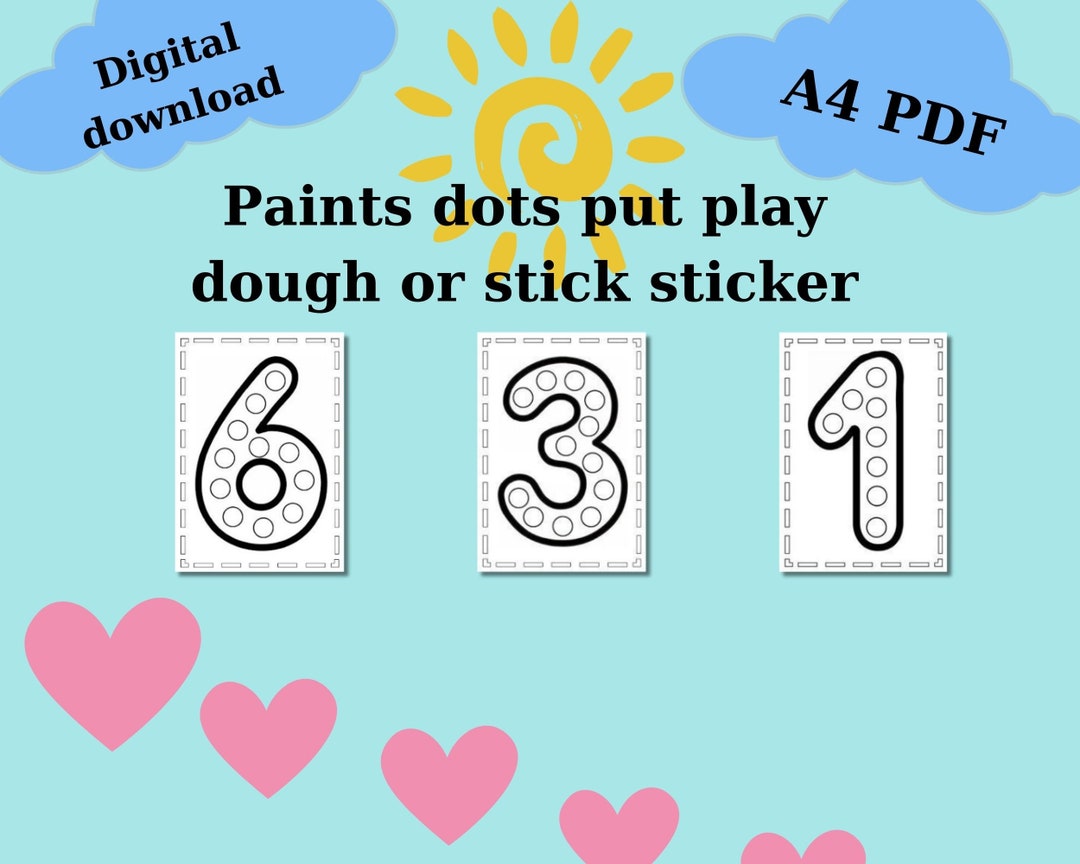 Digital Downloadable Numbers, Dot Work, Sticker, Play Dough Fine Motor ...