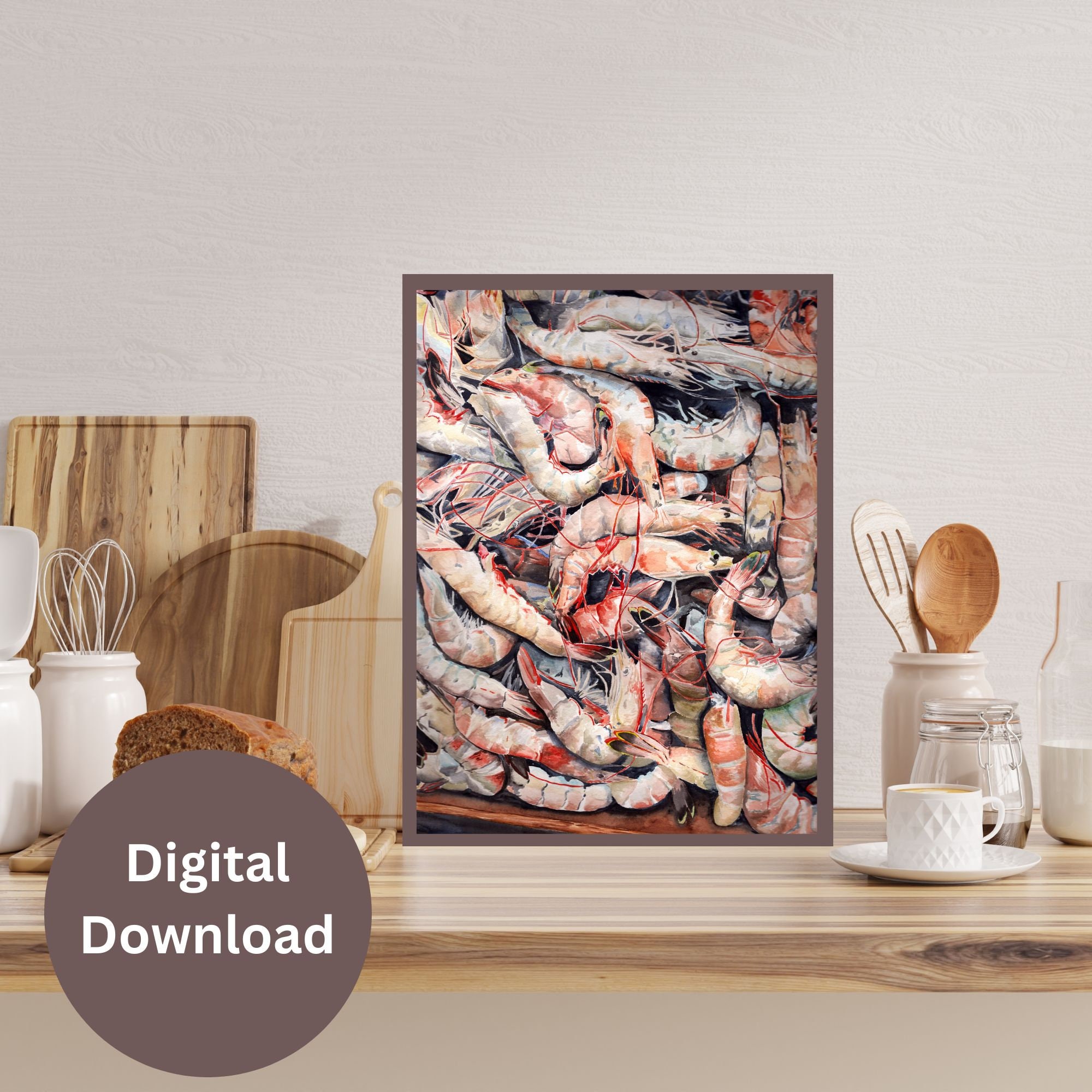 Watercolor, Instant Download, Printable Art, Realistic, Shrimp ...