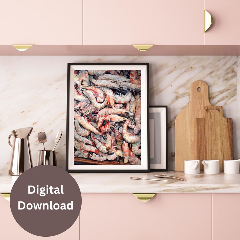 Watercolor, Instant Download, Printable Art, Realistic, Shrimp ...