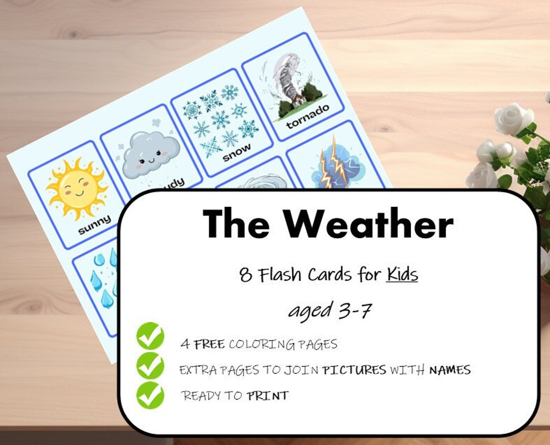 8 Weather Flashcards for Kids FREE Coloring Pages for Kids - Etsy