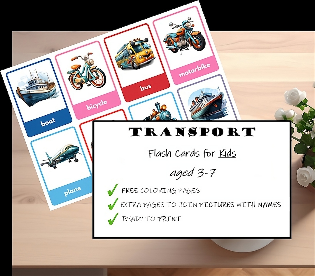 8 Kids Transports Printable Flashcards + FREE Transport Coloring Pages ...