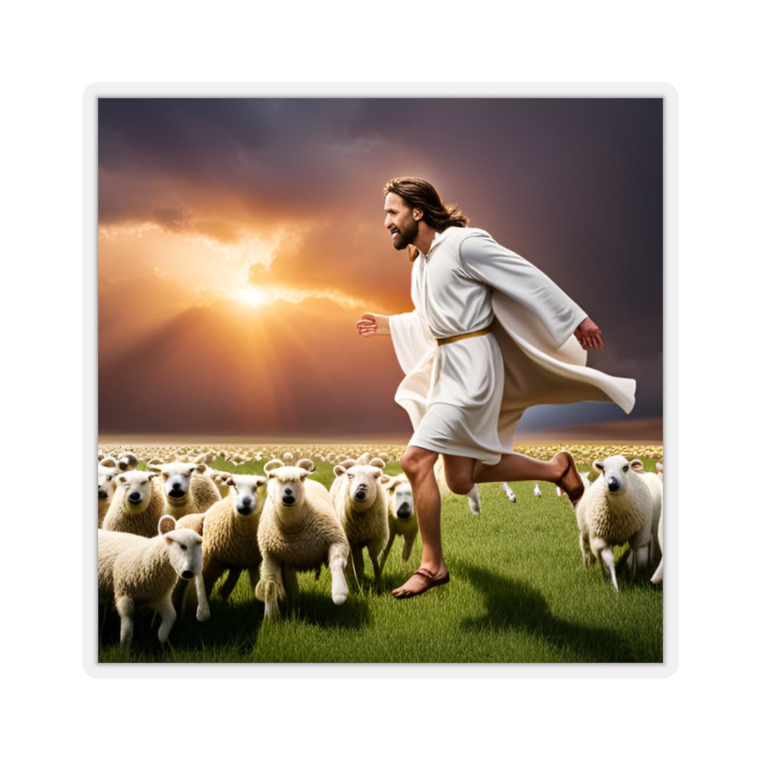 Jesus Chasing After The Lost Sheep Kiss Cut Stickers Etsy
