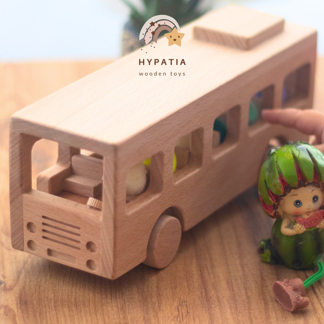WOODEN SCHOOL BUS - Classic Push Pull Toy for Kids | Montessori Wooden ...