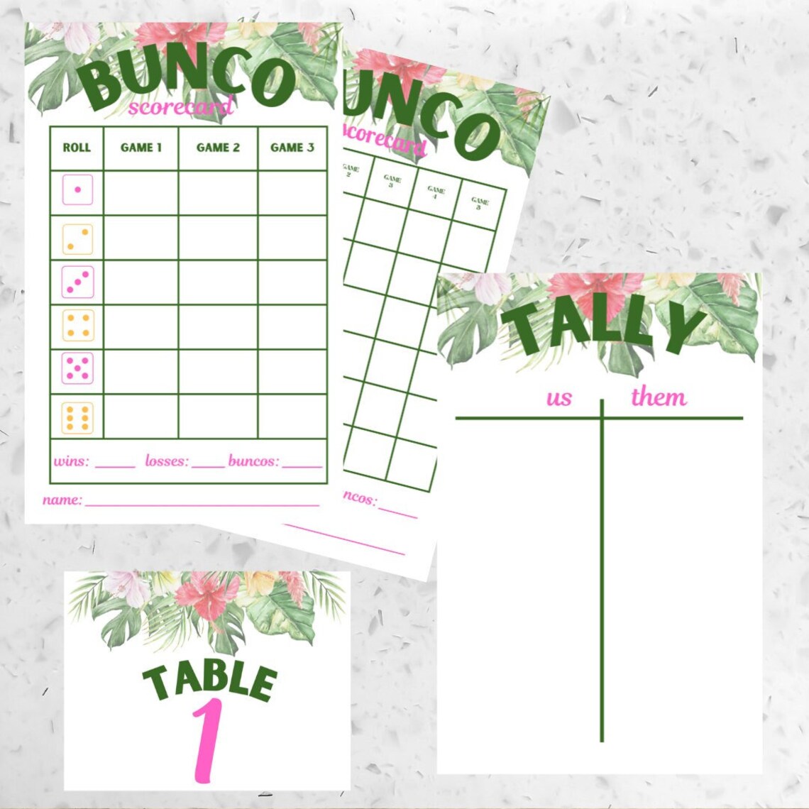 Tiki/luau/hawaiian Bunco Scorecard, Tally Sheet, Table Numbers Bundle ...