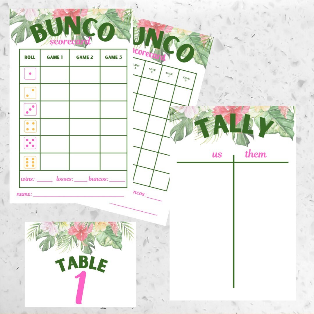 Tiki/luau/hawaiian Bunco Scorecard, Tally Sheet, Table Numbers Bundle ...